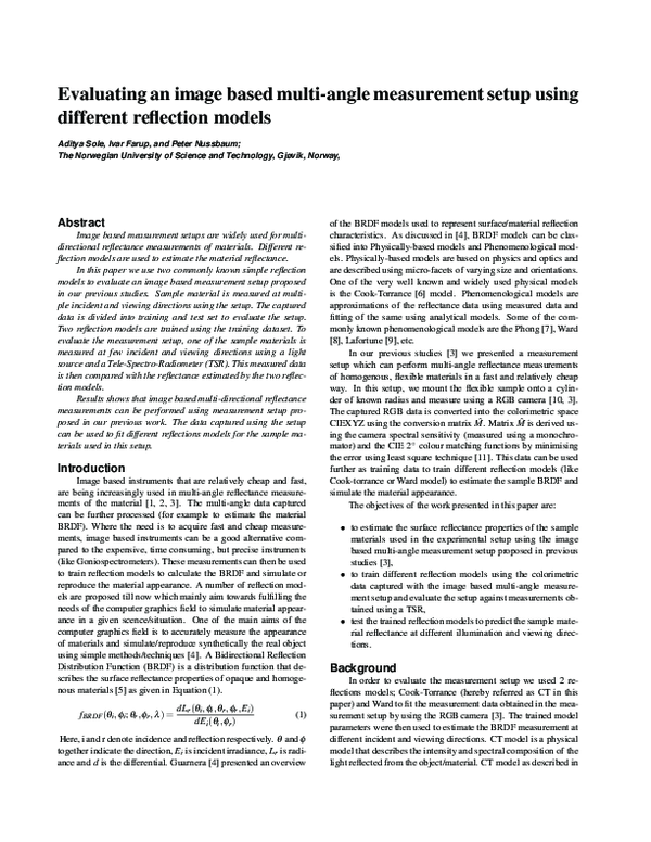(PDF) Evaluating an image based multi-angle measurement setup using different reflection models