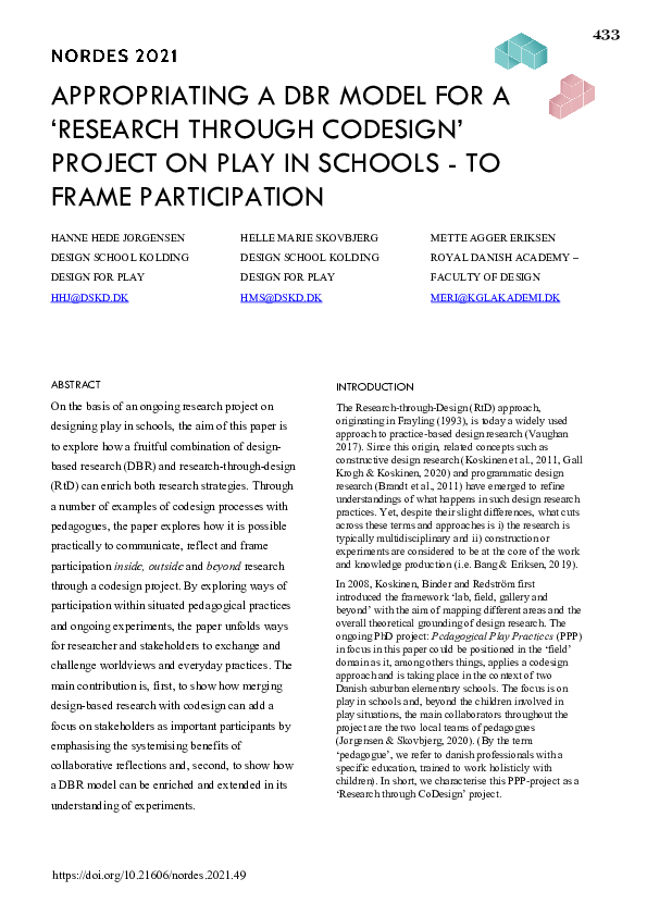 (PDF) Appropriating a DBR model for a ‘research through codesign ...