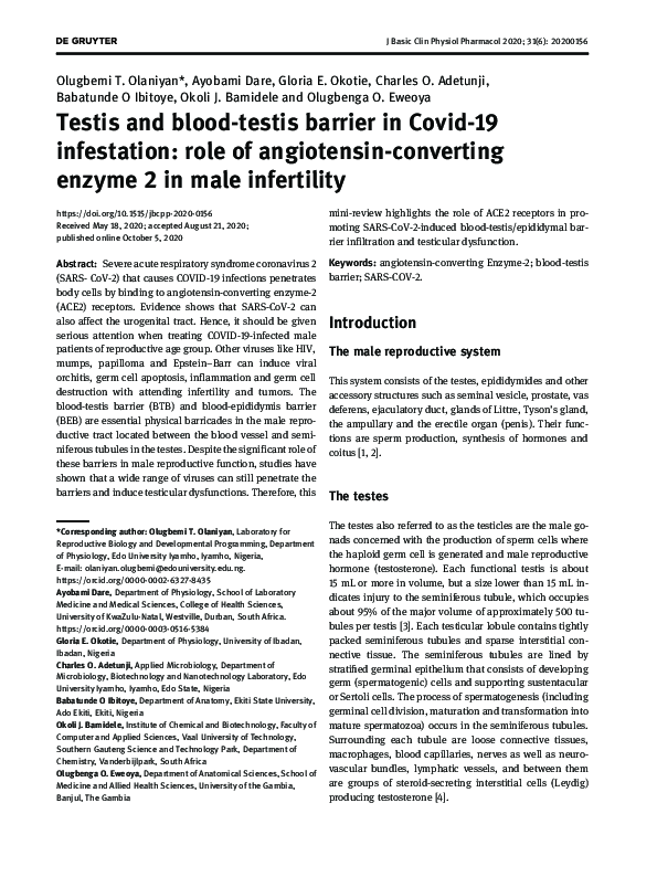(PDF) Testis and blood-testis barrier in Covid-19 infestation: role of ...