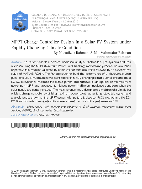 (PDF) MPPT Charge Controller Design in a Solar PV System Under Rapidly Changing Climate ...