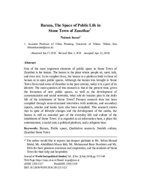 (PDF) Baraza, The Space of Public Life in Stone Town of Zanzibar *1