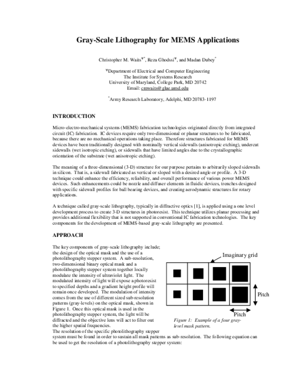 (PDF) Gray-Scale Lithography for MEMS Applications