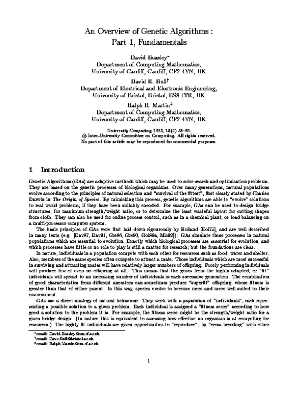 (PDF) An overview of genetic algorithms: Part 1 (PDF) An overview of genetic algorithms: Part 1