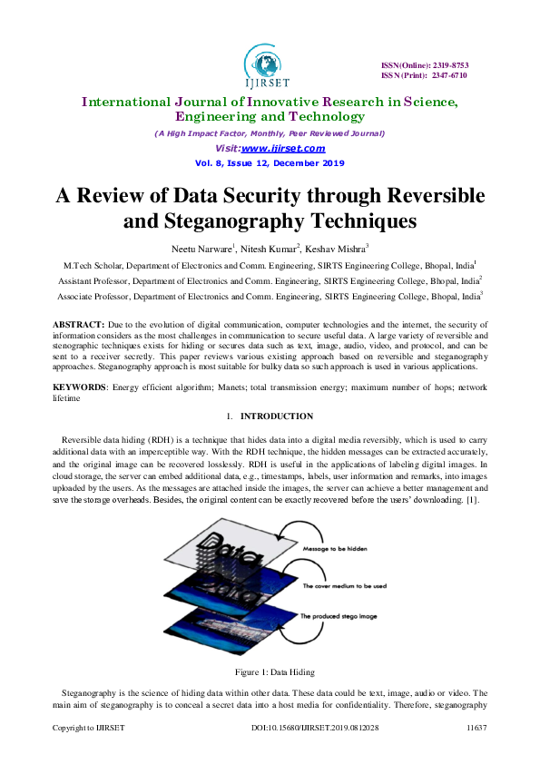 (PDF) A Review of Data Security through Reversible and Steganography Techniques