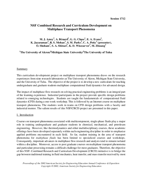 (PDF) Nsf Combined Research And Curriculum Development On Multiphase ...