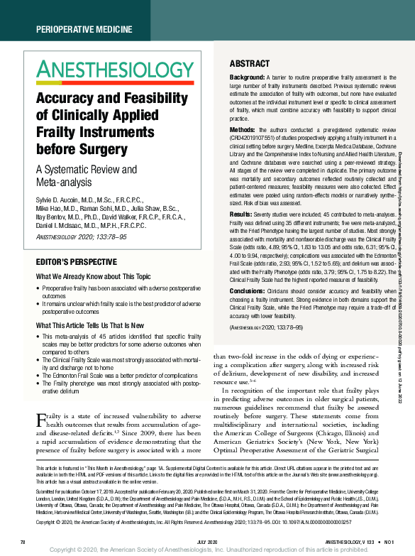 (PDF) Accuracy and Feasibility of Clinically Applied Frailty ...