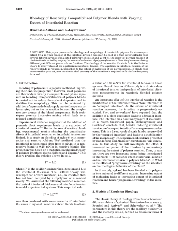 (PDF) Rheology of Reactively Compatibilized Polymer Blends with Varying ...