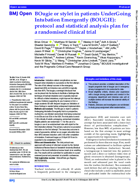 (PDF) BOugie or stylet in patients UnderGoing Intubation Emergently ...
