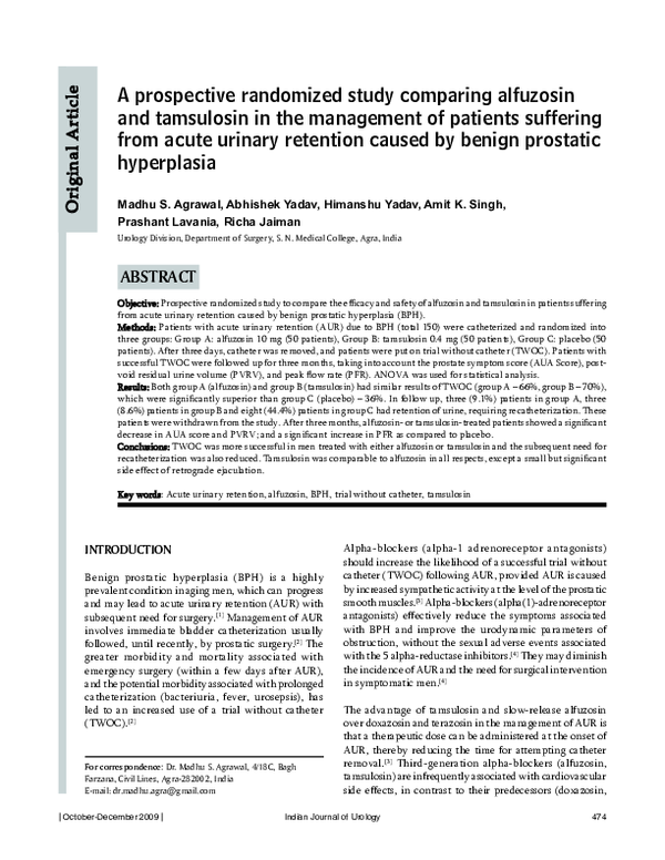 (PDF) A prospective randomized study comparing alfuzosin and tamsulosin in the management of ...