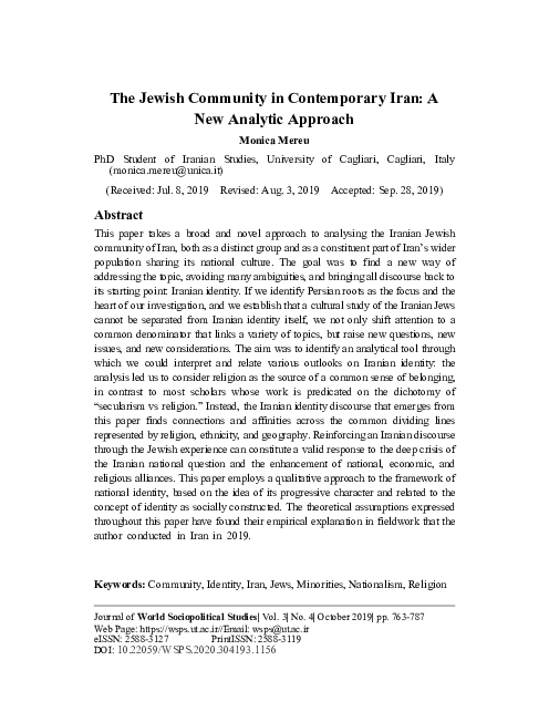 (PDF) The Jewish Community in Contemporary Iran: A New Analytic Approach