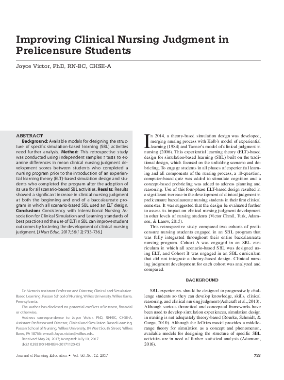 (PDF) Improving Clinical Nursing Judgment in Prelicensure Students