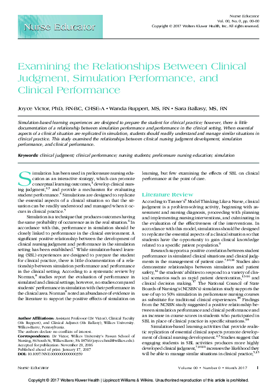 (PDF) Examining the Relationships Between Clinical Judgment, Simulation ...