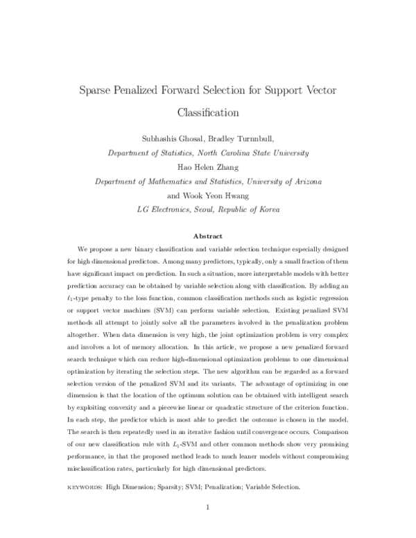 (PDF) Sparse Penalized Forward Selection for Support Vector Classification