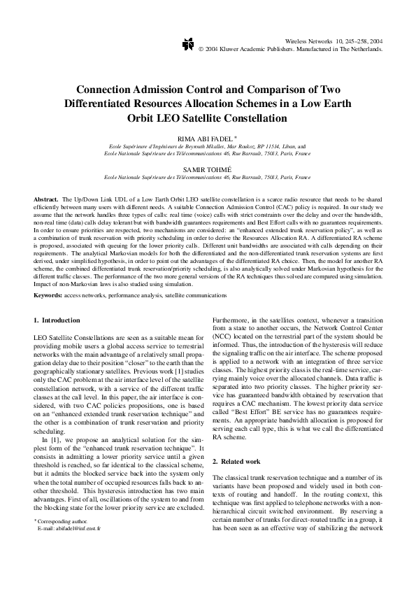 (PDF) Connection Admission Control and Comparison of Two Differentiated ...