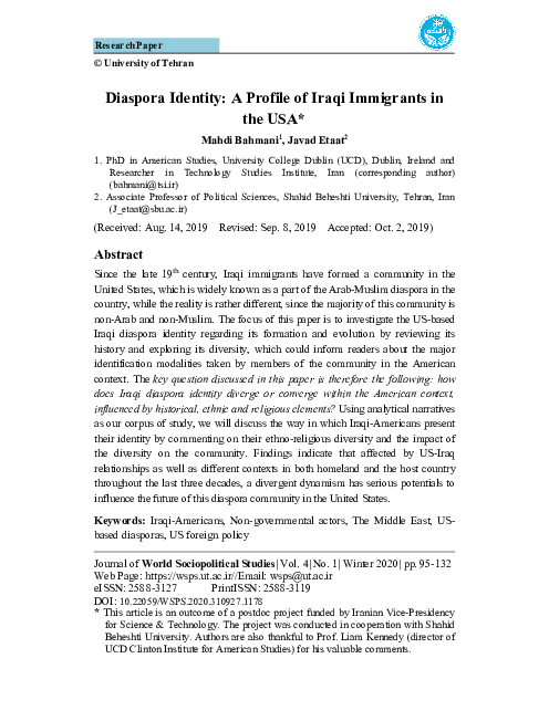 (PDF) Diaspora Identity: A Profile of Iraqi Immigrants in the USA