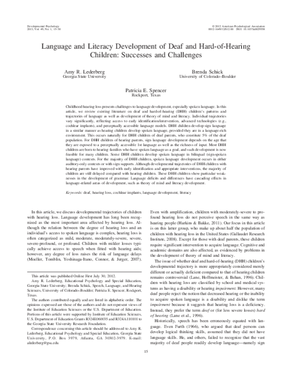 (PDF) Language and literacy development of deaf and hard-of-hearing ...