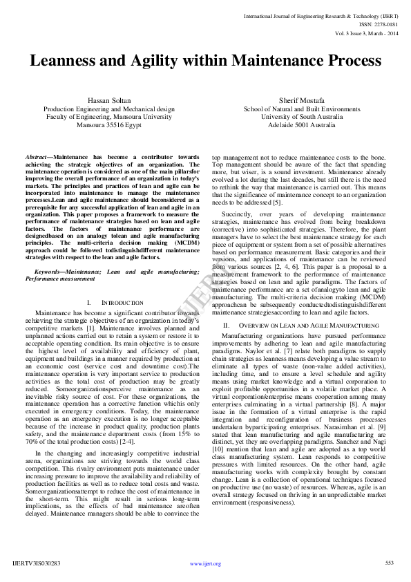 (PDF) Leanness and Agility within Maintenance Process