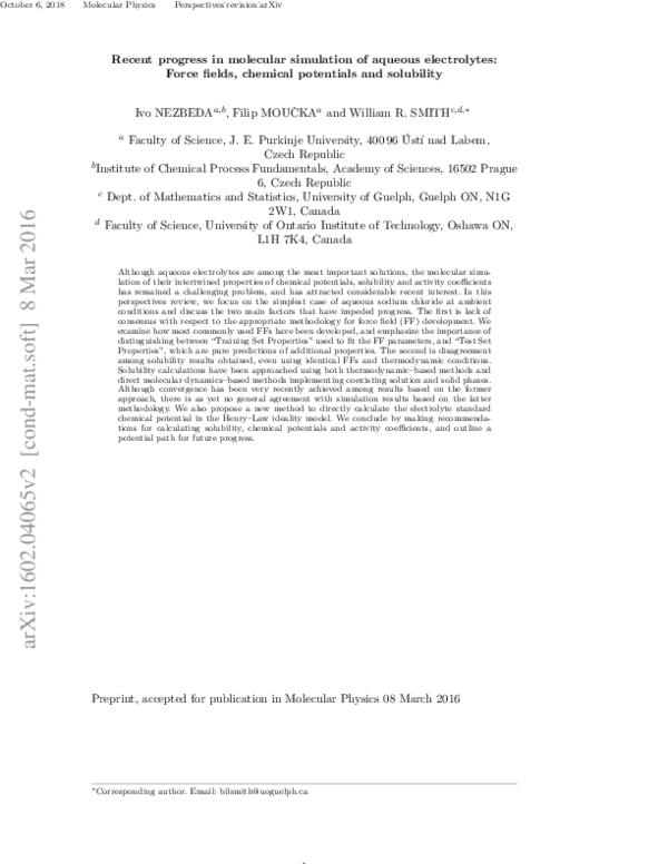 (PDF) Recent progress in molecular simulation of aqueous electrolytes ...