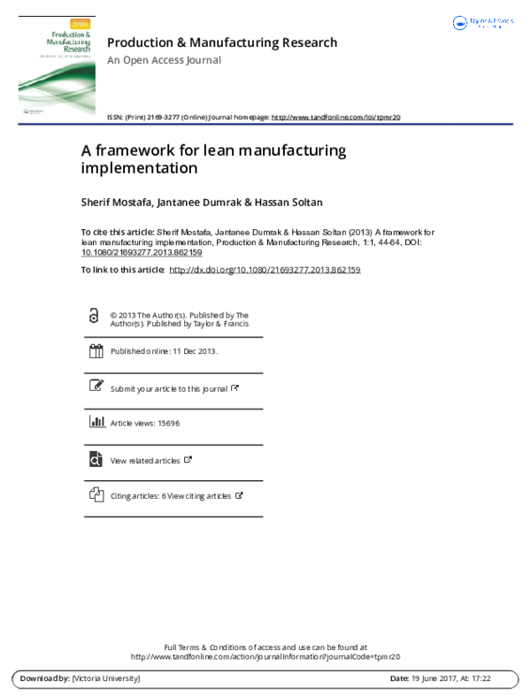 (PDF) A framework for lean manufacturing implementation