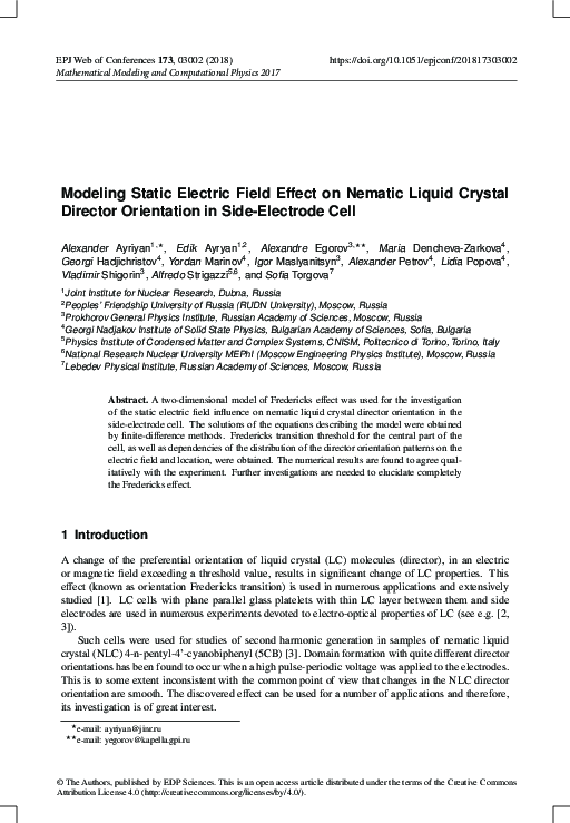 (PDF) Modeling Static Electric Field Effect on Nematic Liquid Crystal ...