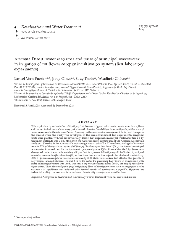 (PDF) Water Reuse in Aeroponic Cut Flower Cultivation in Atacama