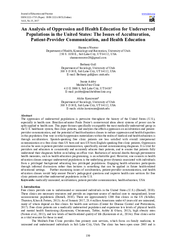 (PDF) An Analysis of Oppression and Health Education for Underserved ...