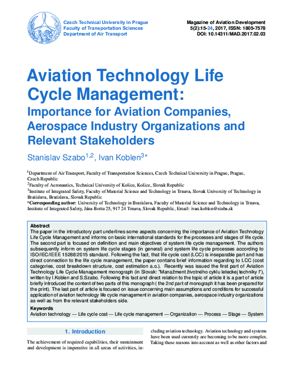 (PDF) Aviation Technology Life Cycle Management: Importance for ...