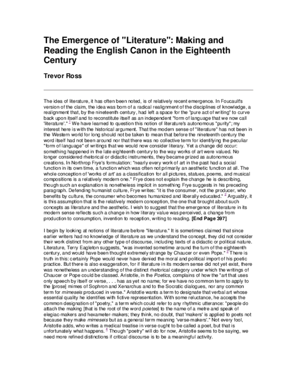 (PDF) The Emergence of "Literature": Making and Reading the English ...