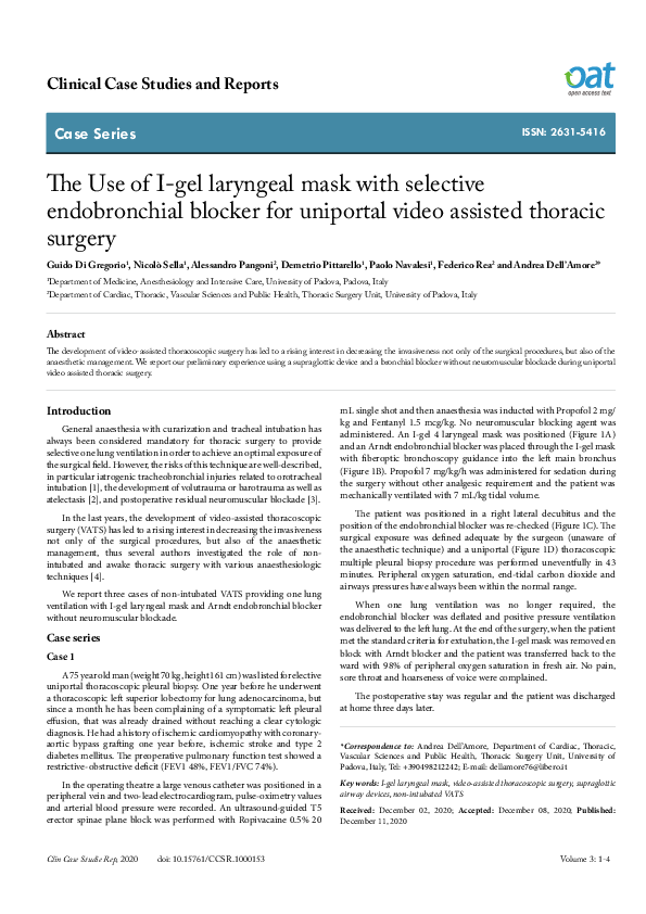 (PDF) The Use of I-gel laryngeal mask with selective endobronchial ...
