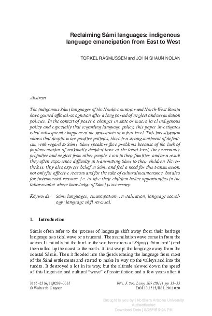 (PDF) Reclaiming Sámi languages: indigenous language emancipation from ...