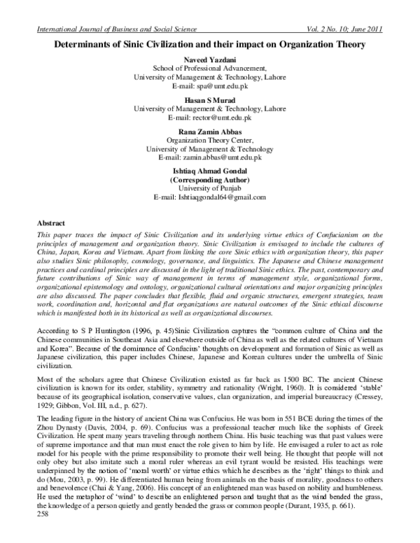 (PDF) Determinants of Sinic Civilization and their impact on ...