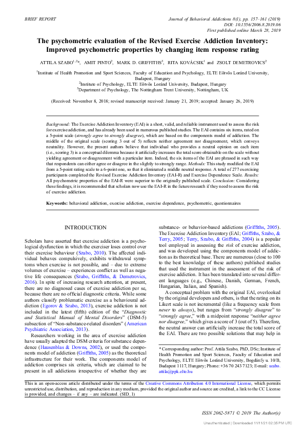 (PDF) The psychometric evaluation of the Revised Exercise Addiction ...
