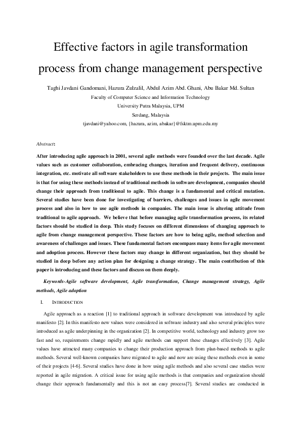 (PDF) Effective factors in agile transformation process from change ...