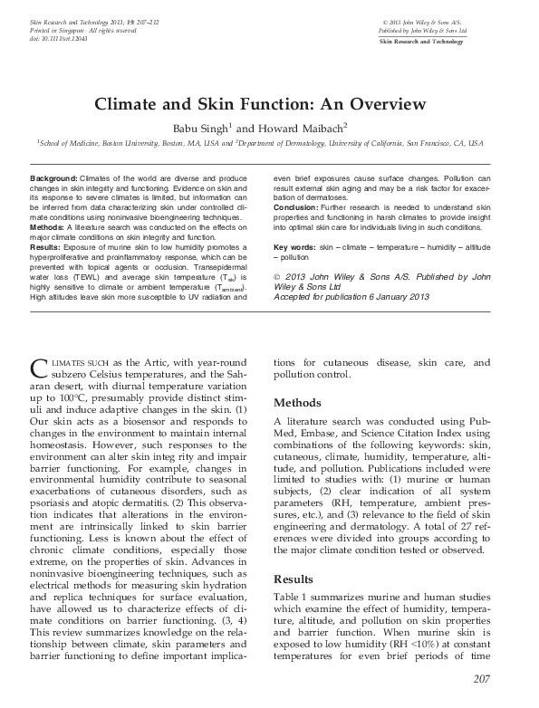 (PDF) Climate and Skin Function: An Overview