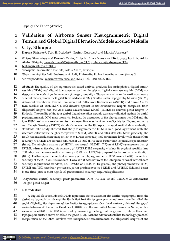 (PDF) Validation of Airborne Sensor Photogrammetric Digital Terrain and Global Digital Elevation ...