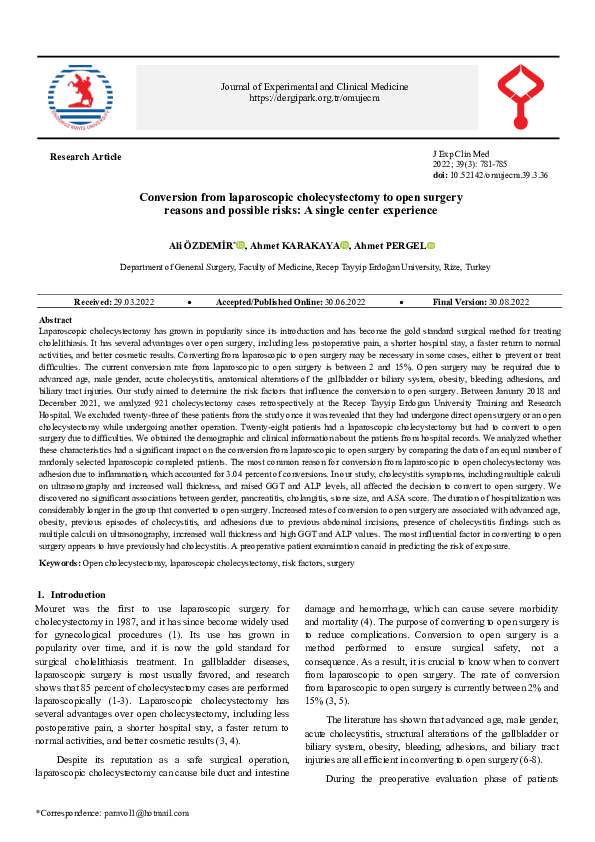 (PDF) Conversion from laparoscopic cholecystectomy to open surgery ...