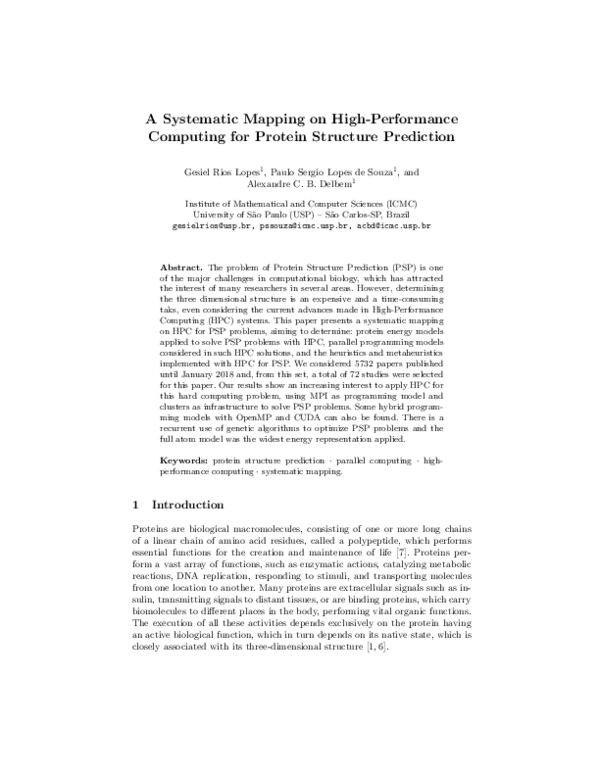(PDF) A Systematic Mapping on High-Performance Computing for Protein Structure Prediction