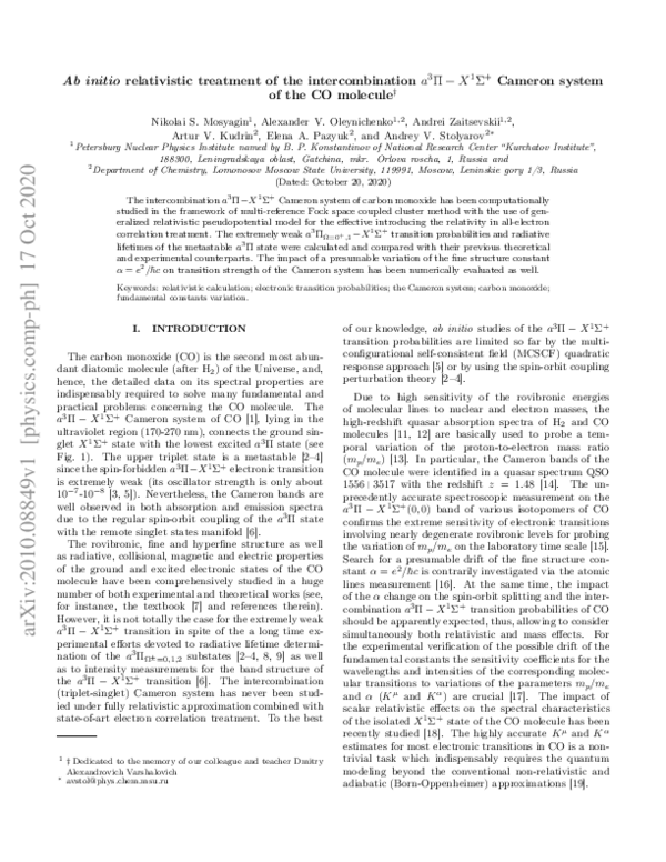 (PDF) Ab initio relativistic treatment of the intercombination $a^3\Pi ...