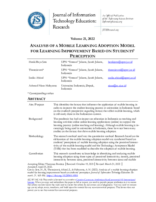 (PDF) Analysis of a Mobile Learning Adoption Model for Learning ...