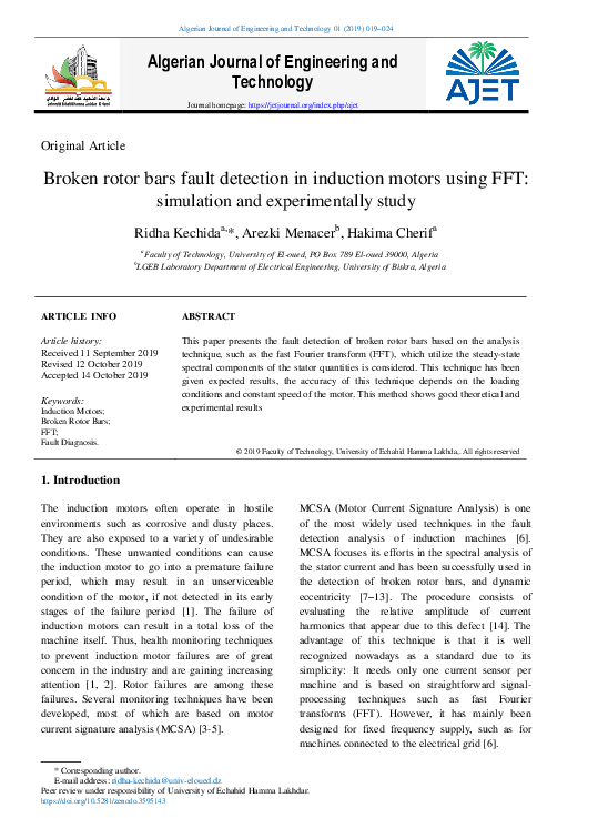 Pdf Approach Signal For Rotor Fault Detection In Induction Motors
