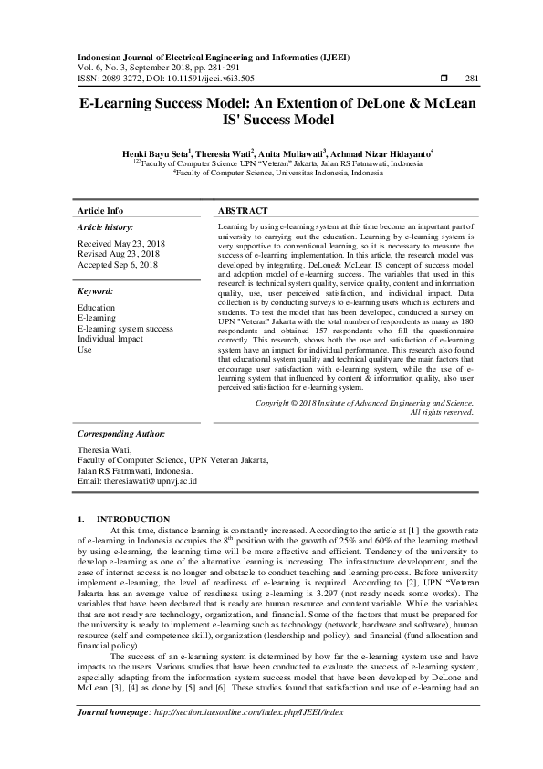 (PDF) E-Learning Success Model: An Extention of DeLone & McLean IS ...