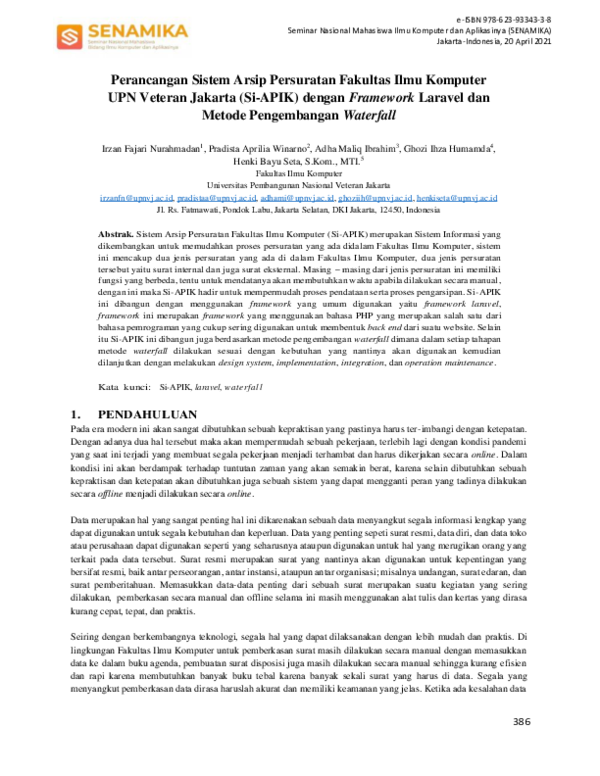 (PDF) Perancangan Sistem Arsip Persuratan Fakultas Ilmu Komputer UPN ...