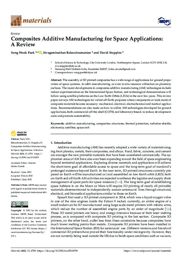 (PDF) Composites Additive Manufacturing for Space Applications: A Review