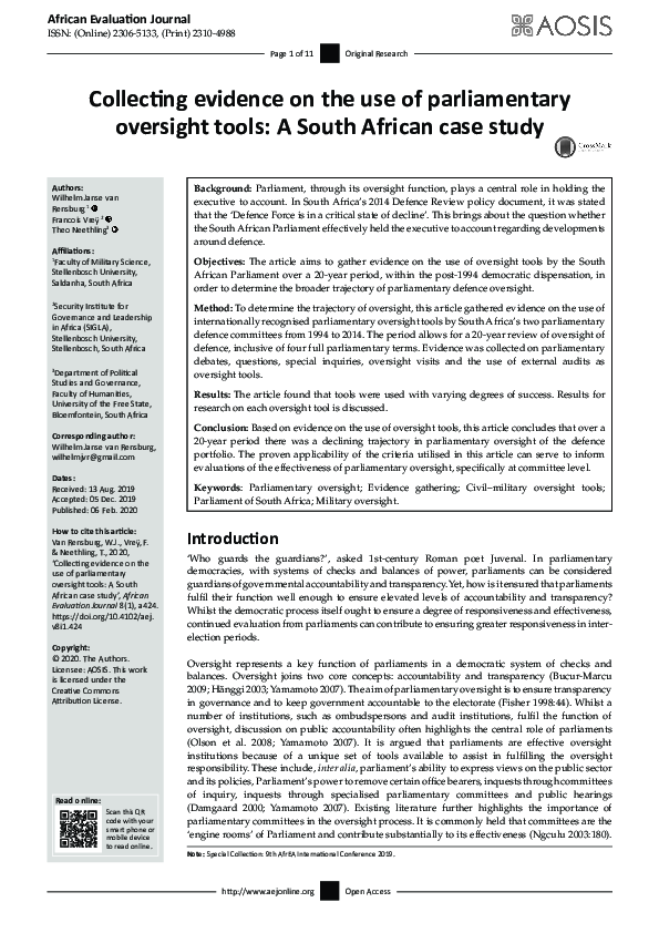 (PDF) Collecting evidence on the use of parliamentary oversight tools ...