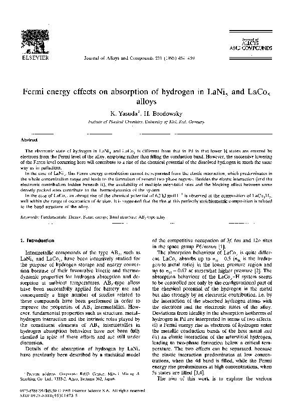 (PDF) Fermi energy effects on absorption of hydrogen in LaNi5 and LaCo5 alloys | Horst A ...