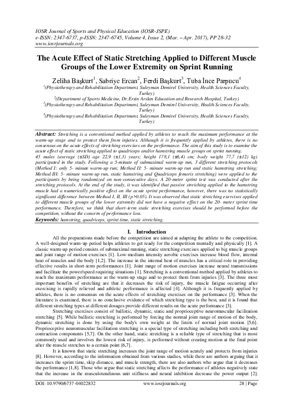 (PDF) The Acute Effect of Static Stretching Applied to Different Muscle Groups of the Lower ...