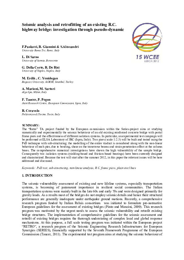 Pdf Seismic Analysis And Retrofitting Of An Existing Rc Highway Bridge Part I Assessment Of