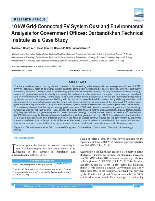 Pdf 10 Kw Grid Connected Pv System Cost And Environmental Analysis