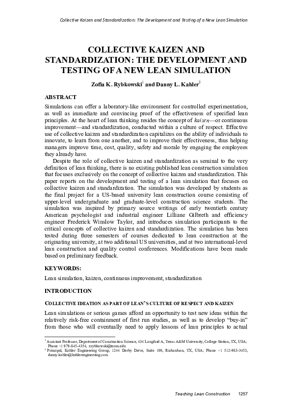 (PDF) Collective Kaizen and Standardization: The Development and ...