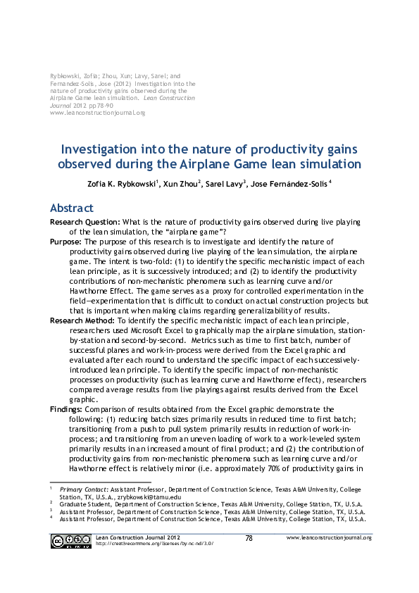 (PDF) Productivity Gains in the Airplane Game Simulation